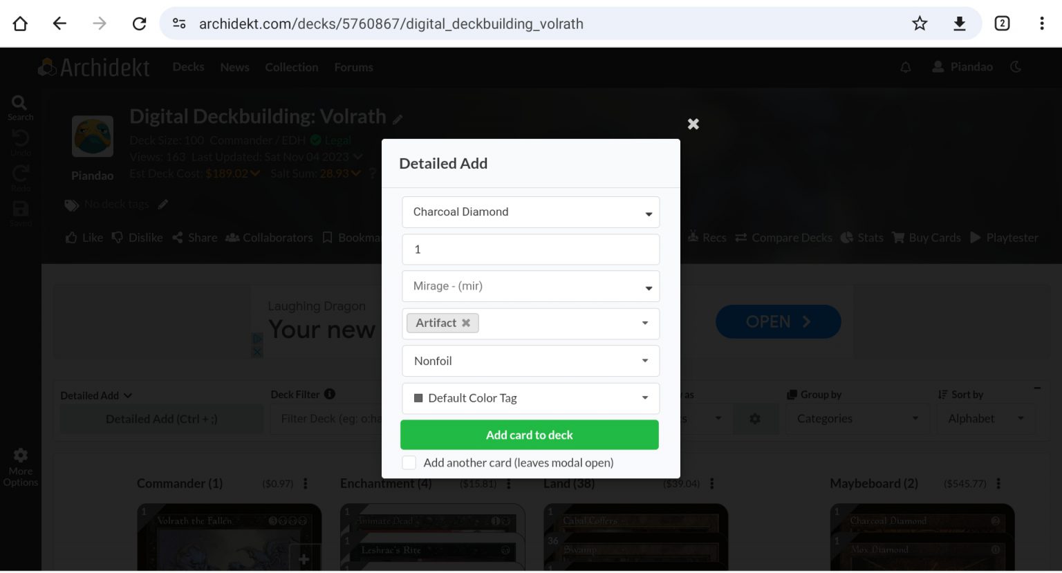 Digital Deckbuilding - Card Searches on EDHREC and Archidekt